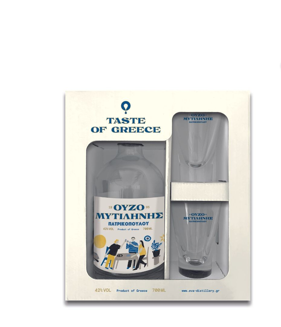 Ouzo of Mytilini Patrikopoulou Gift Set with Glasses 700ml – The Greek ...